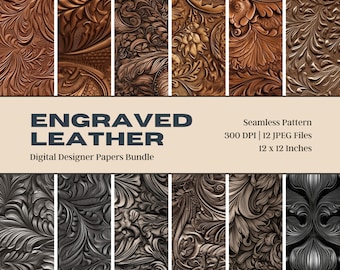 12 Embossed Leather Digital Paper, Leather Pattern, Floral Western ...