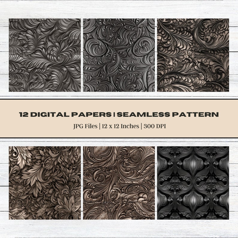 12 Engraved Leather Digital Paper, Leather Pattern, Dark Engraved ...