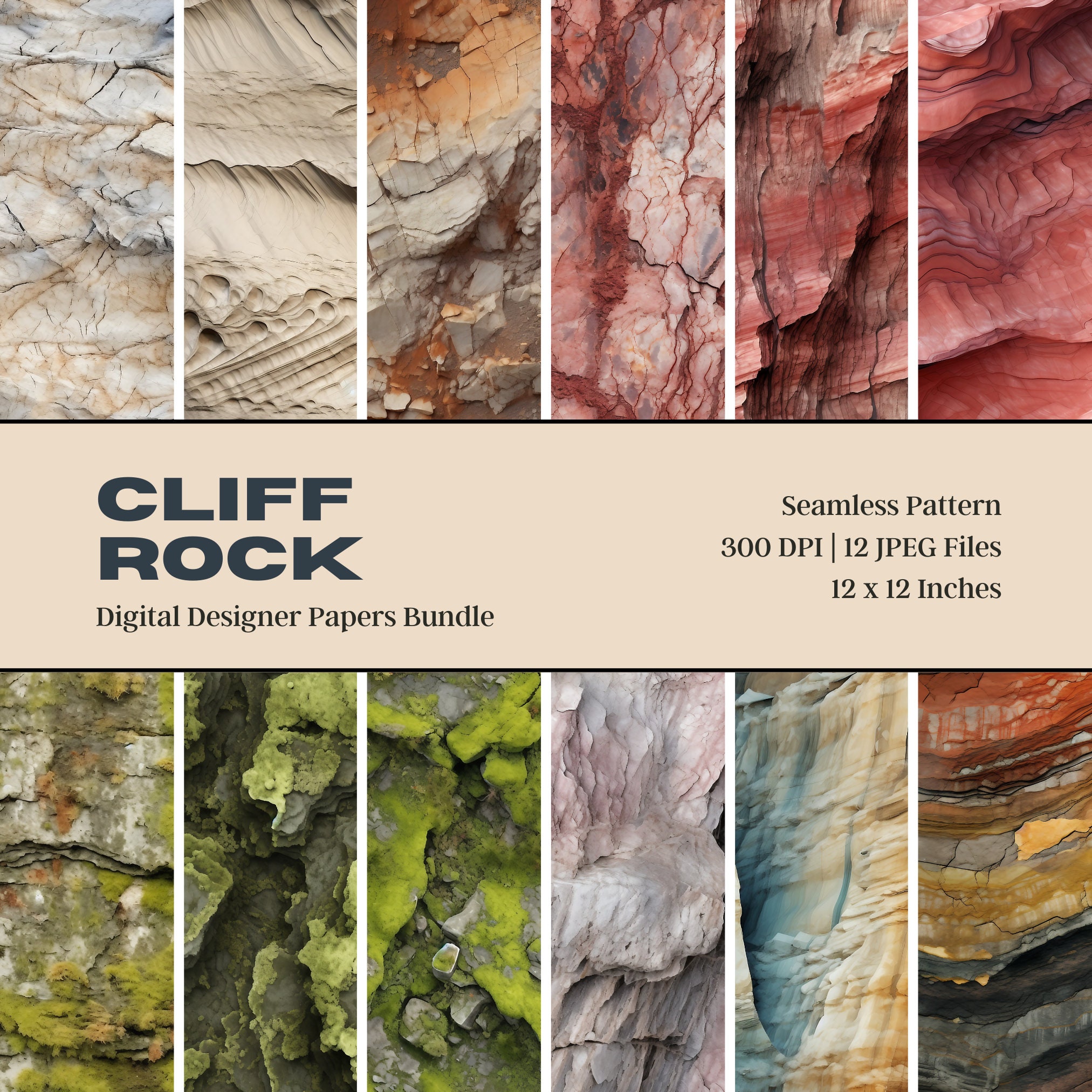 12 Cliff Rock Digital Paper, Seamless Pattern, Stone Texture Background ...