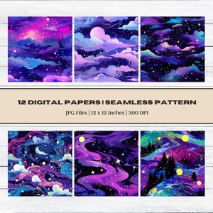12 Colorful Night Sky Digital Paper, Seamless Patterns, Vibrant ...
