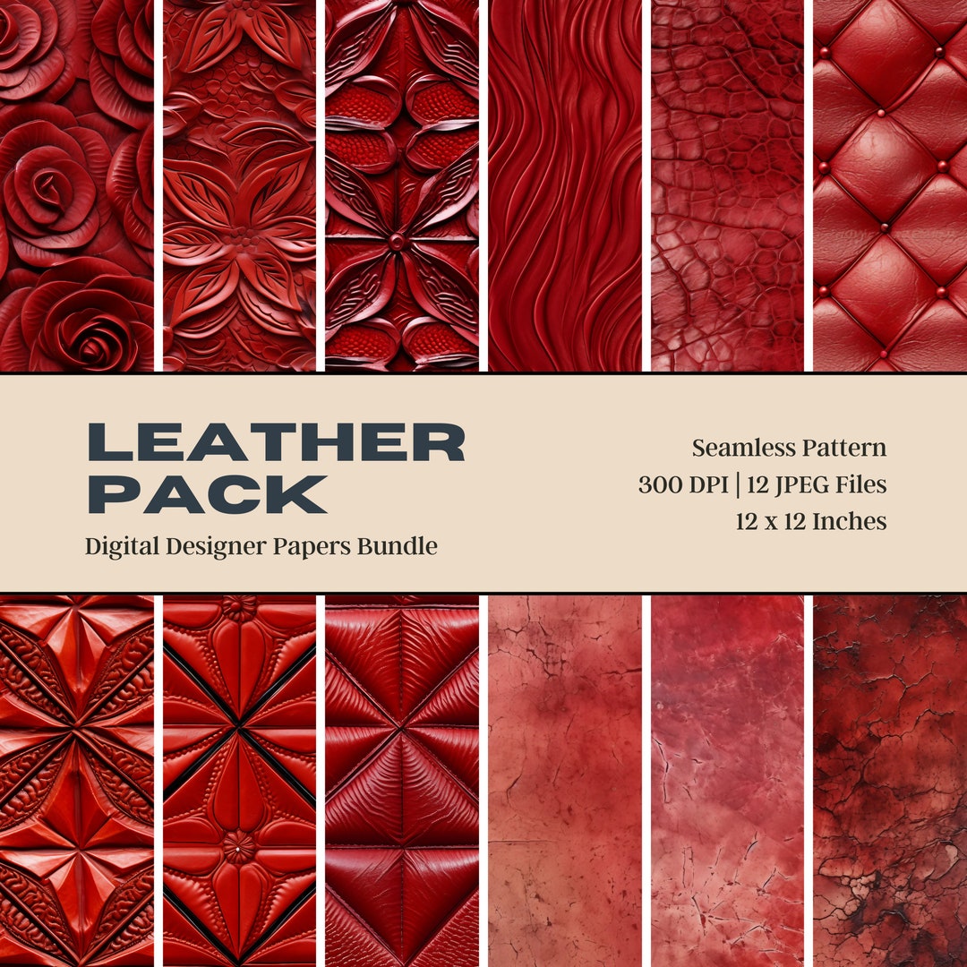 12 Red Leather Digital Paper, Leather Pattern, Embossed Leather ...