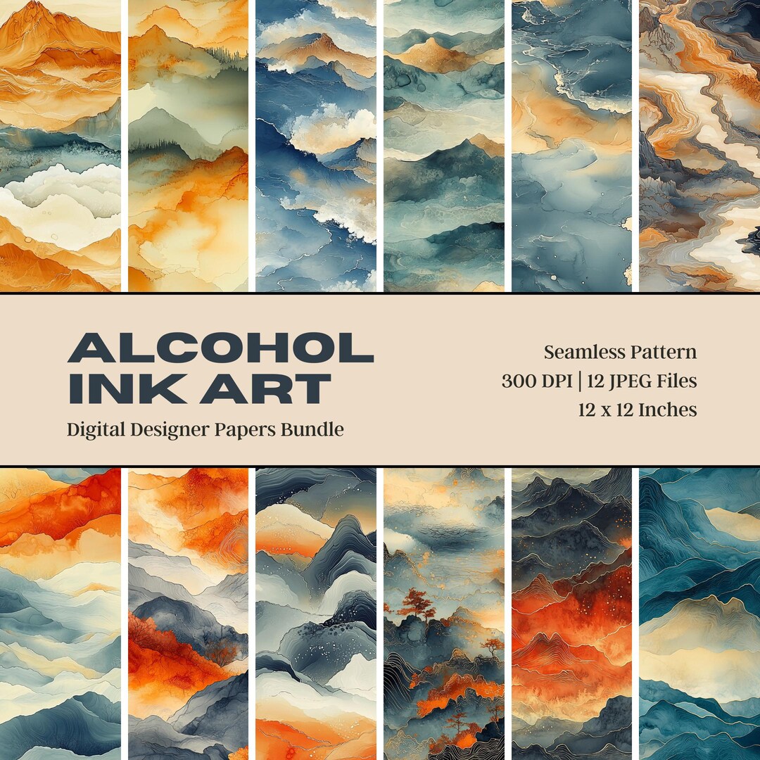 12 Alcohol Ink Art Seamless Patterns, Ocean and Valley Art, Japanese ...