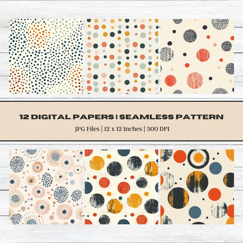 Polka Dot Digital Paper, Mid-century Modern, Japandi Scrapbook Pattern ...