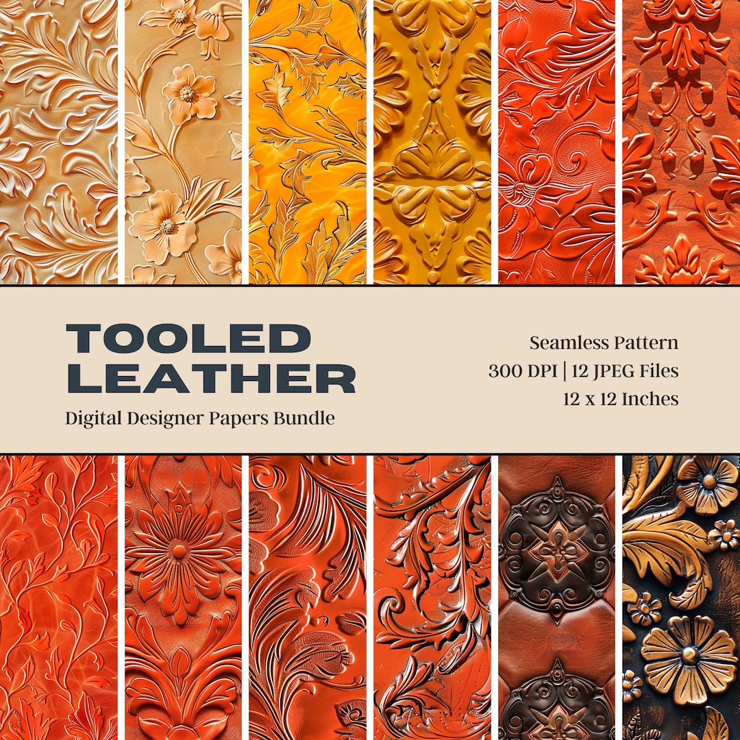 12 Western Tooled Leather Digital Paper, Leather Pattern, Western ...