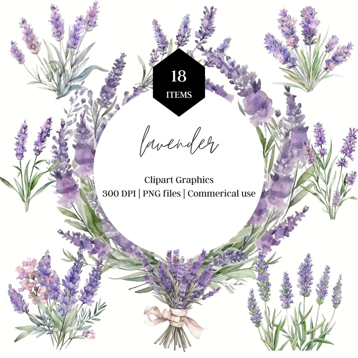 18 Watercolor Lavender Clipart | Floral Clipart | Lavender Clipart ...