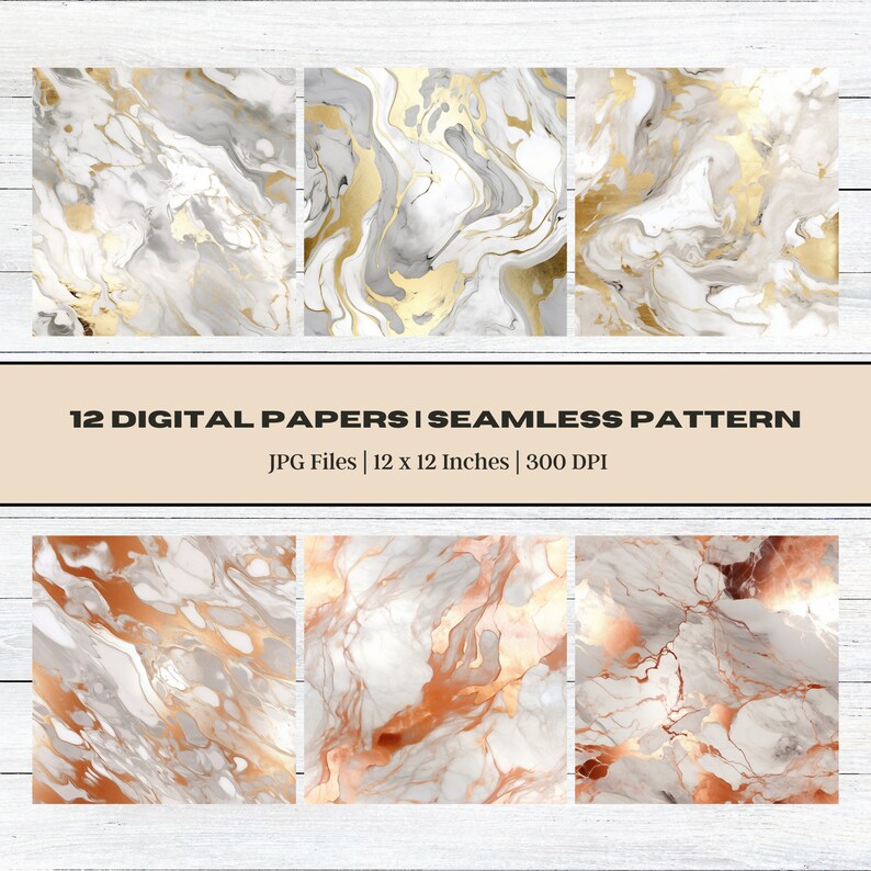 12 Rose Gold Marble Digital Paper, Marble Stone Texture, Brass Rose ...