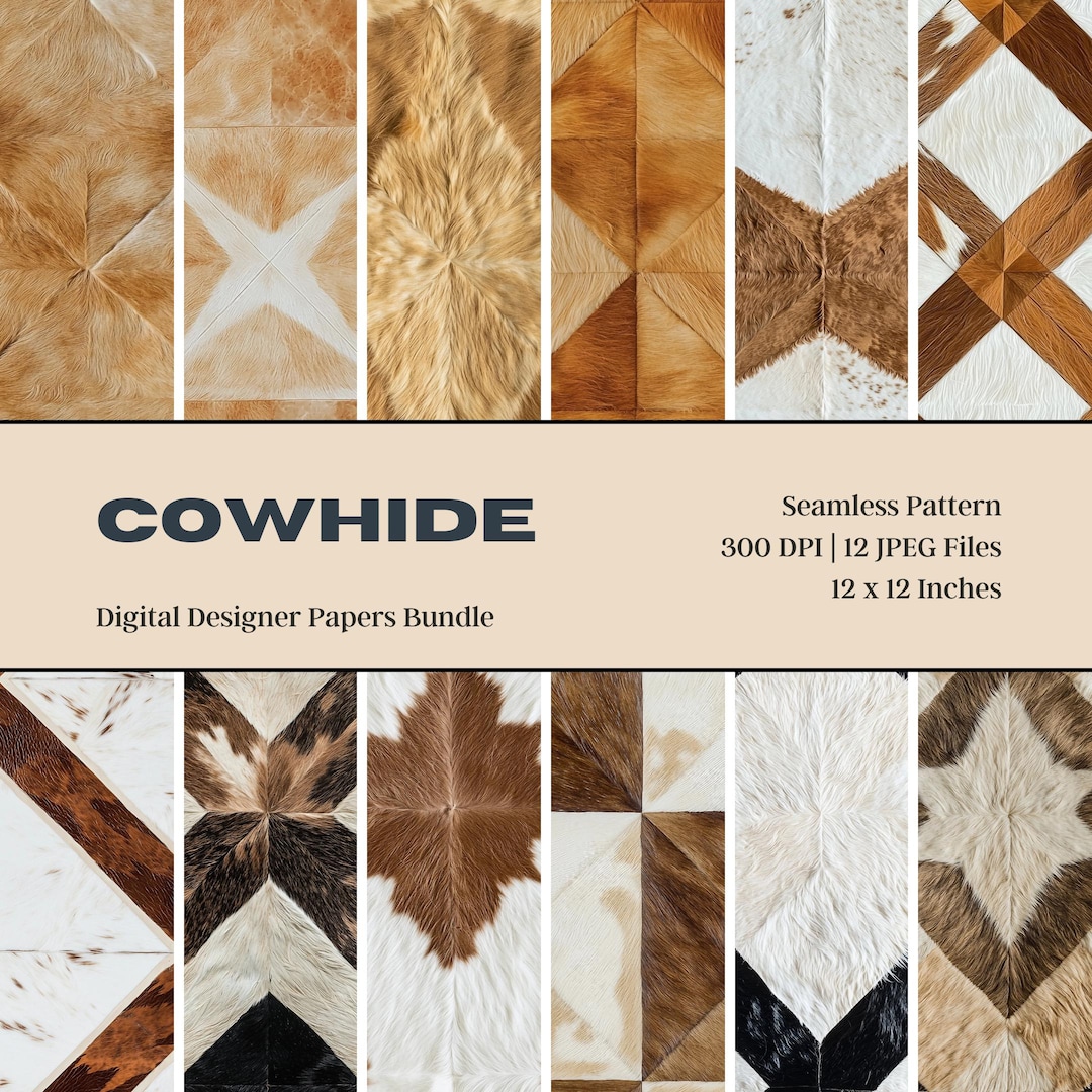 12 Cowhide Leather Digital Paper, Western Cow Print, Geometrical ...