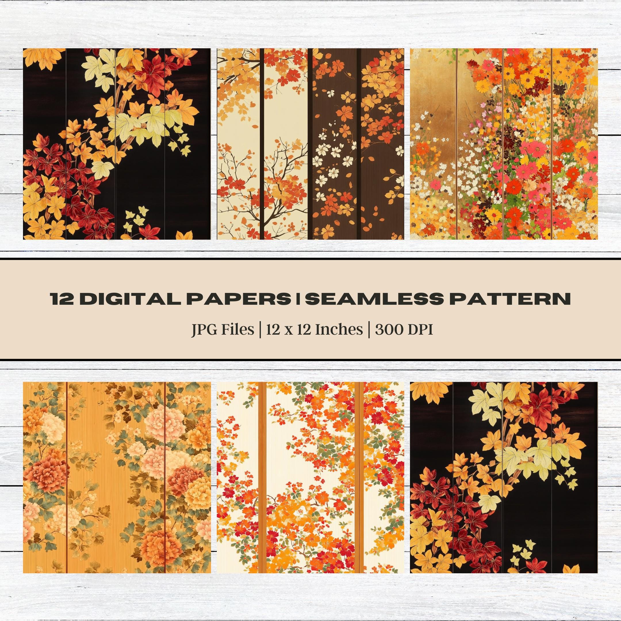 12 Japanese Folding Screens Digital Paper, Japanese Room Divider ...