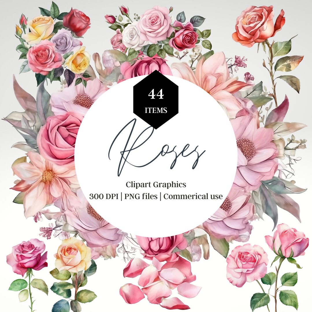 44 Watercolor Roses Clipart | Red and Blush Flowers | Floral Clipart ...