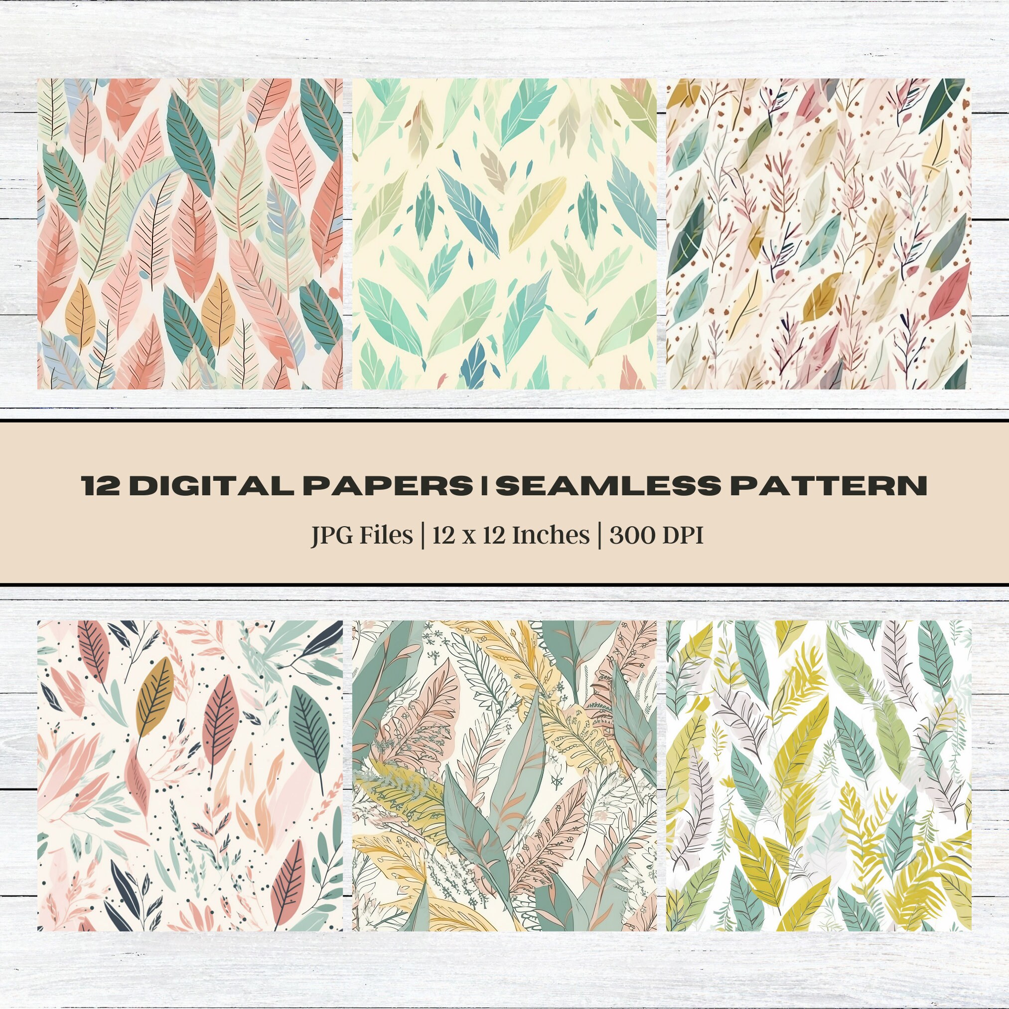12 Boho Leaves Seamless Patterns, Scrapbook Paper, Hippie Digital ...