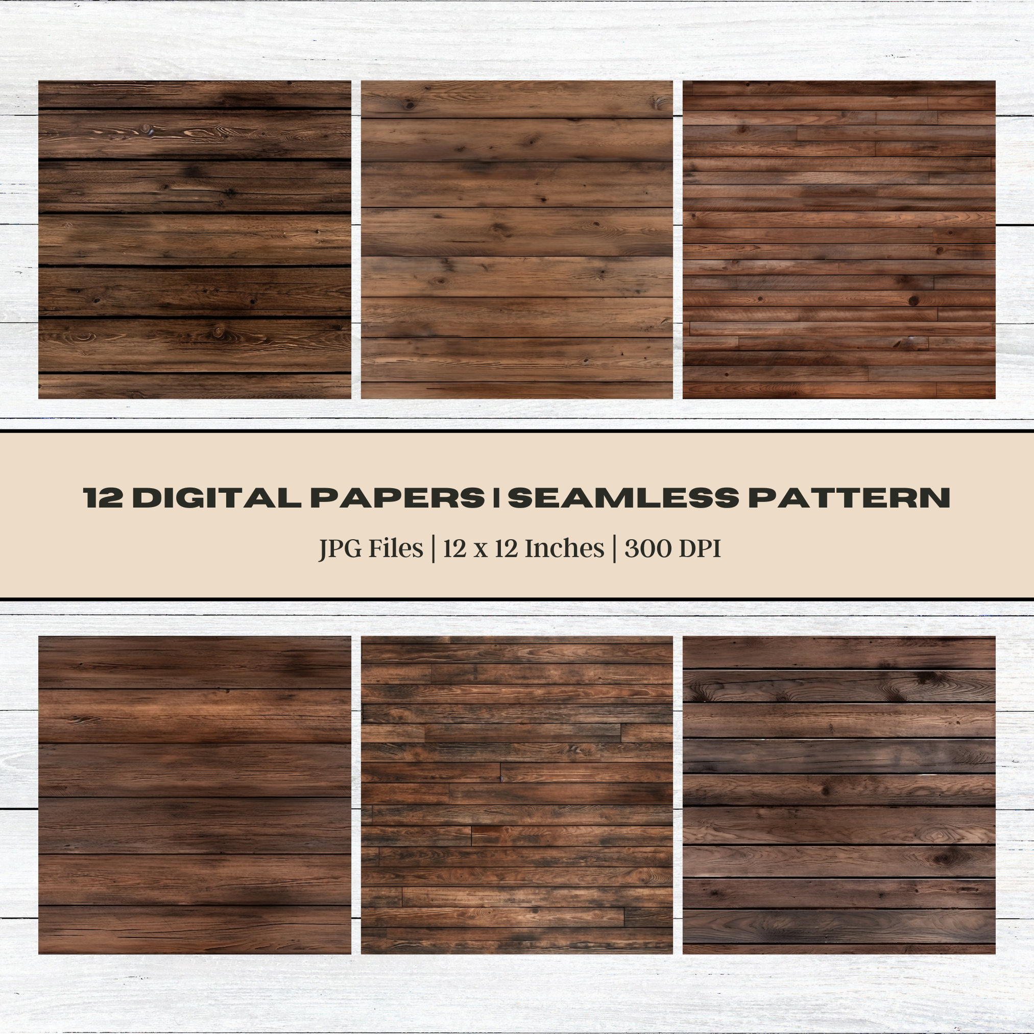 12 Dark Wood Digital Paper, Seamless Pattern, Dark Texture Paper ...