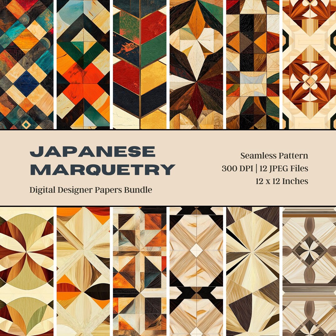 Japanese Marquetry Digital Paper, Geometric Wood Pattern (digital ...