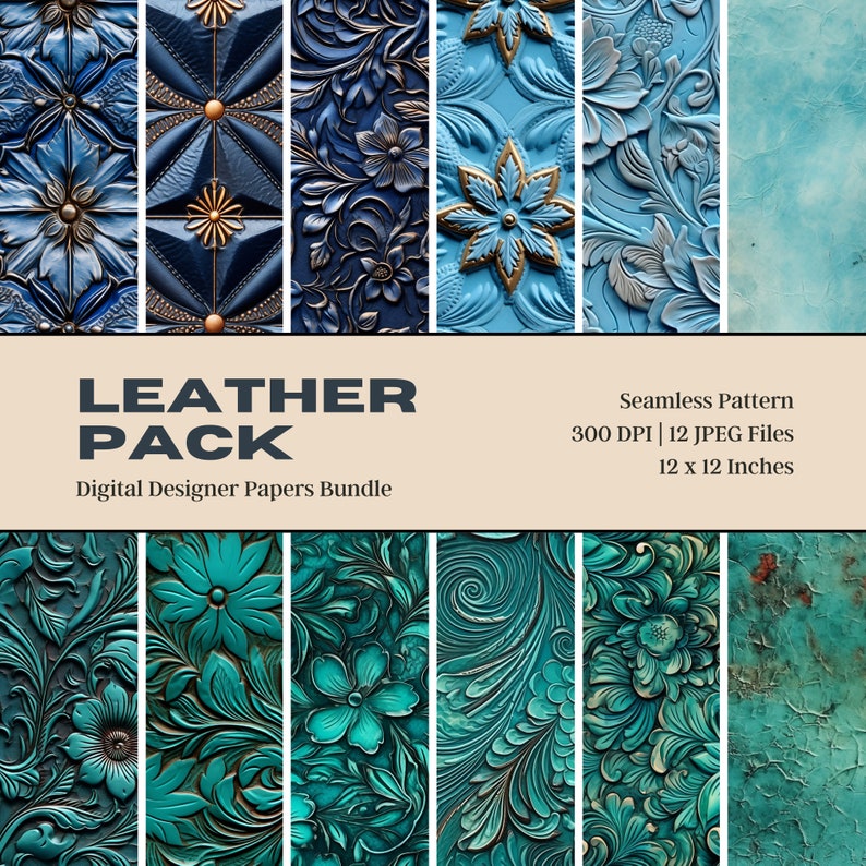 12 Blue Leather Digital Paper, Leather Pattern, Embossed Leather ...