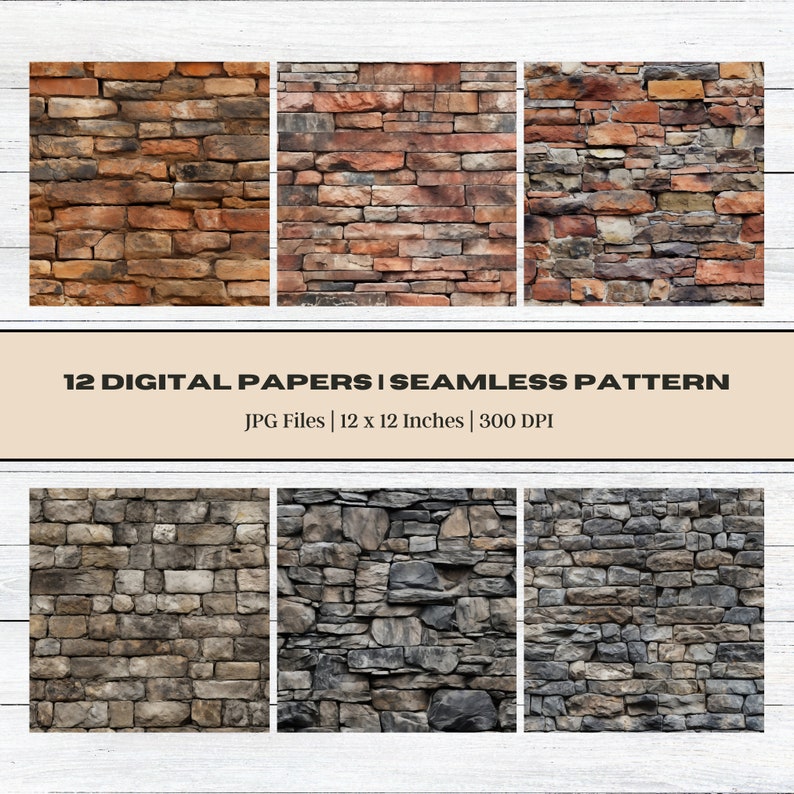 12 Stone Wall Digital Paper, Seamless Pattern, Stone Texture Background ...