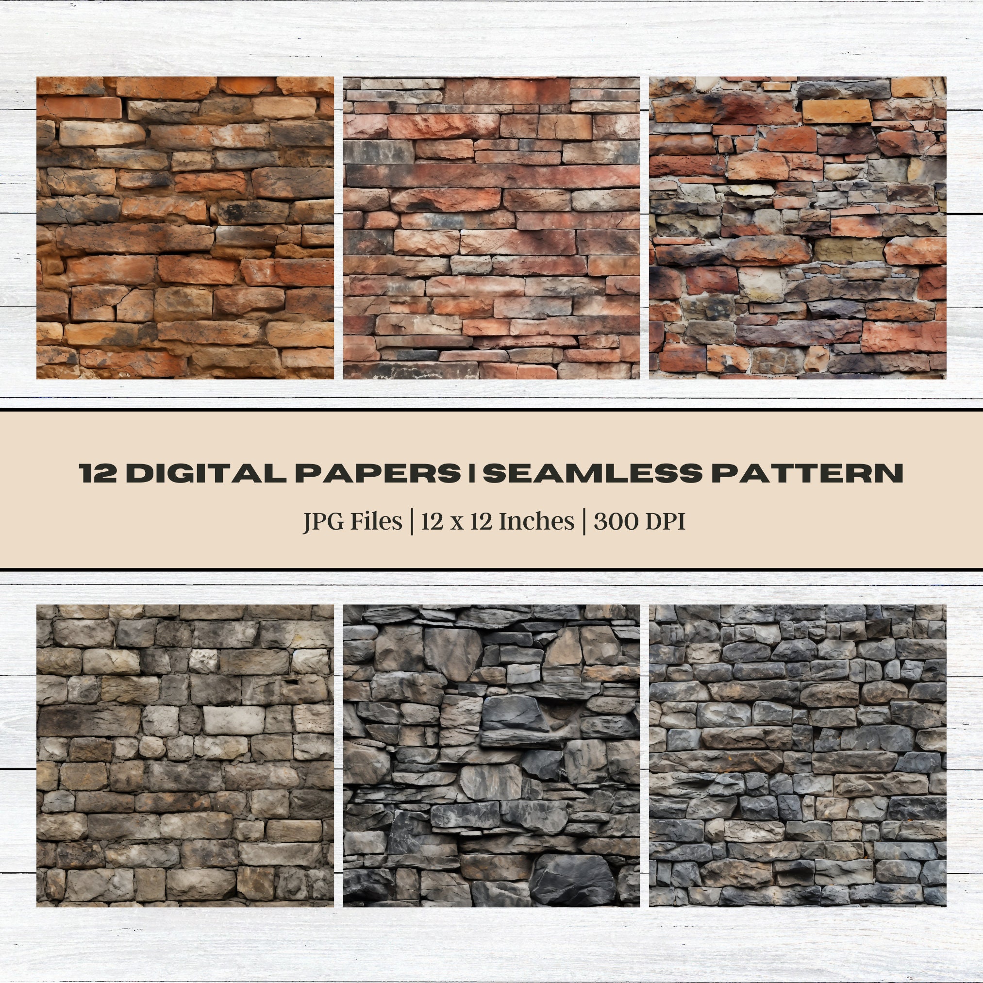 12 Stone Wall Digital Paper, Seamless Pattern, Stone Texture Background ...