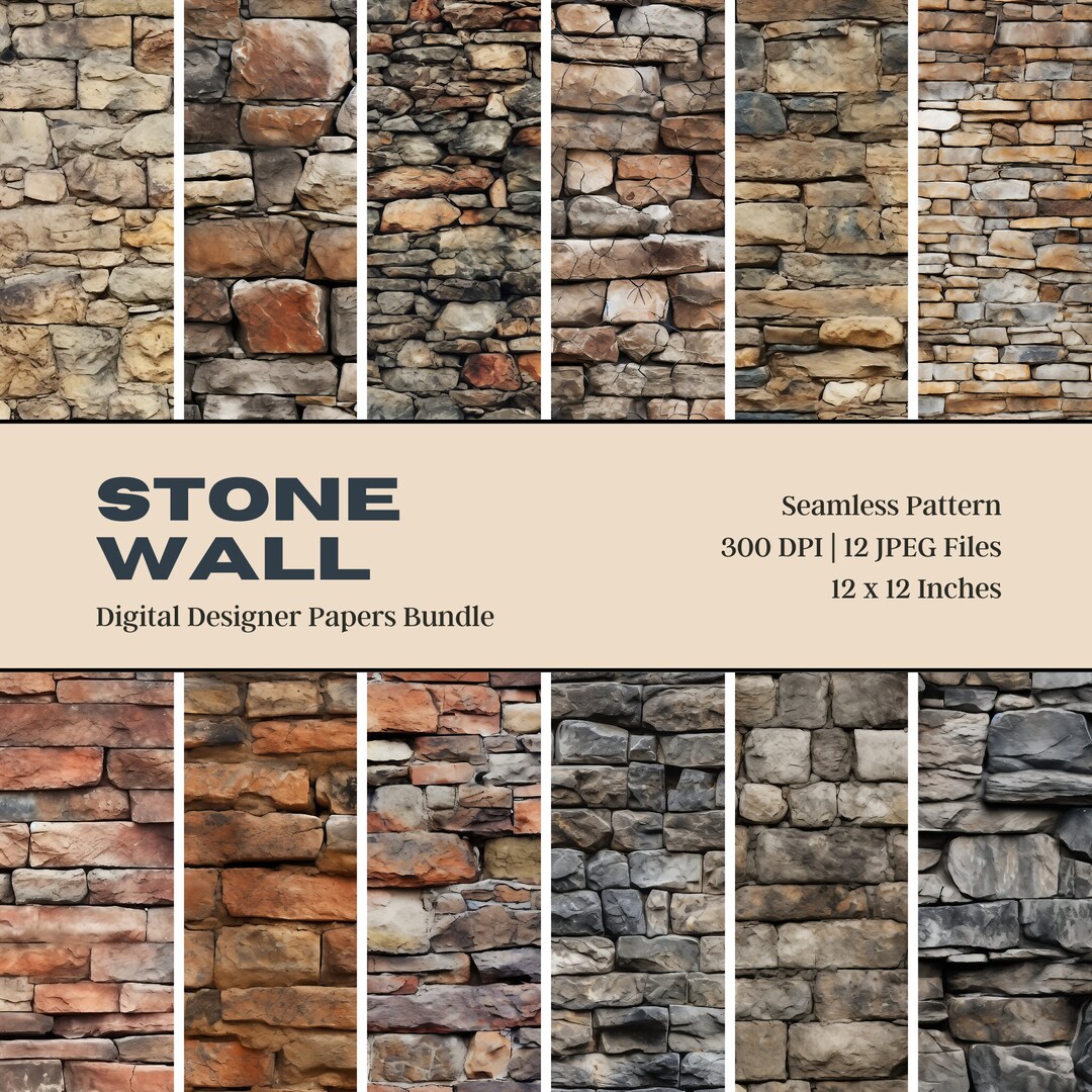 12 Stone Wall Digital Paper, Seamless Pattern, Stone Texture Background ...