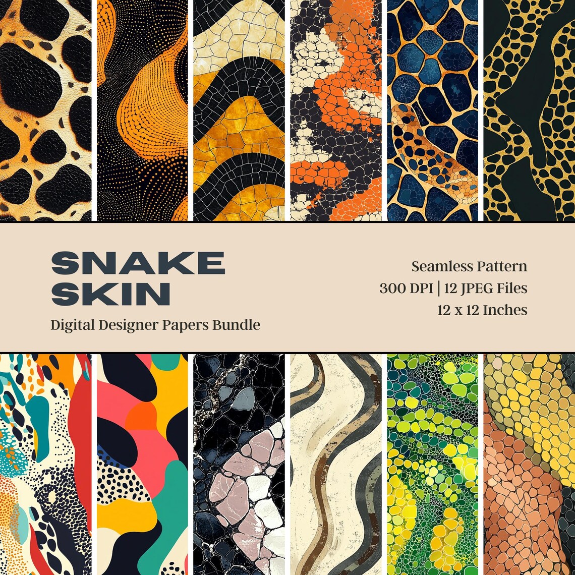 12 Abstract Snake Skin Digital Paper, Leather Pattern, Snake Skin ...