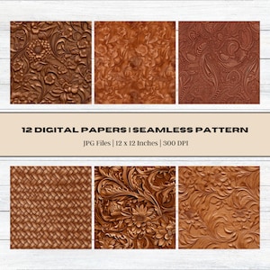 12 Embossed Leather Digital Paper, Leather Pattern, Floral Western ...