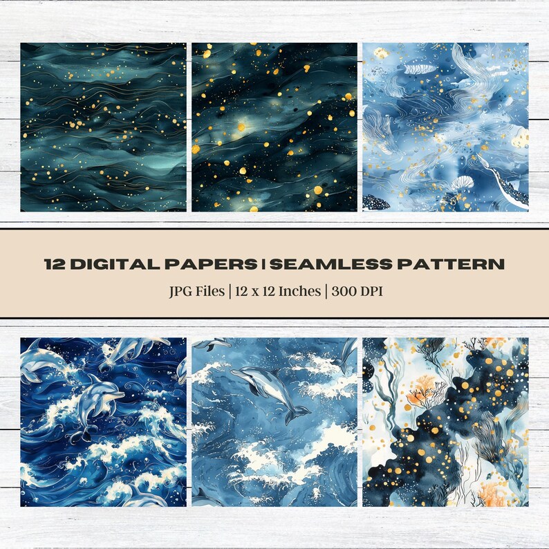 Japanese Watercolor Ocean Digital Paper, Seamless Wave Pattern (digital ...