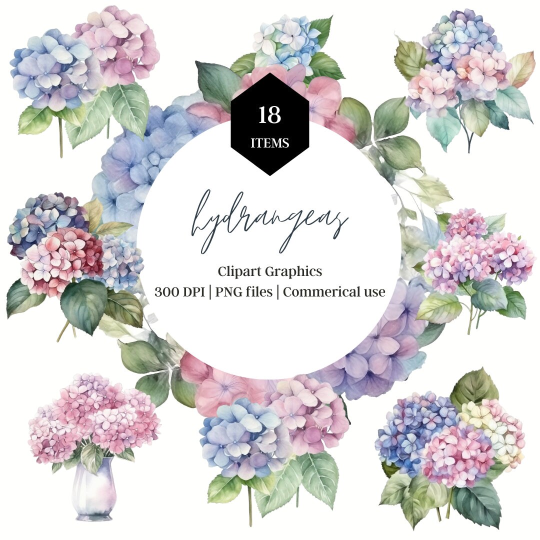 18 Watercolor Hydrangeas Clipart | Floral Clipart | Wedding Clipart ...