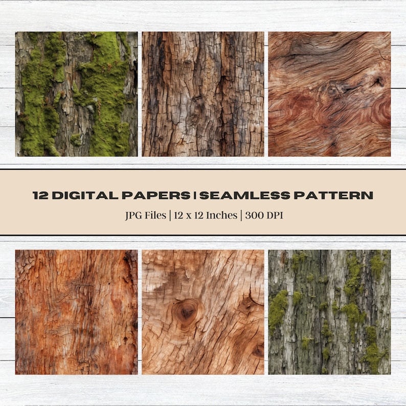 12 Tree Bark Digital Paper, Seamless Pattern, Tree Texture Paper ...
