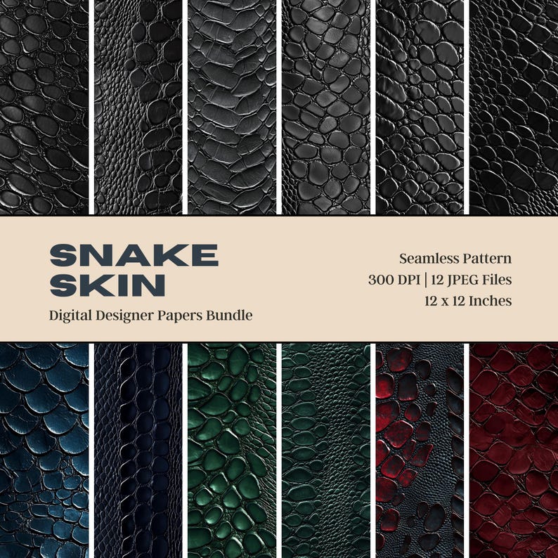 12 Snake Skin Digital Paper, Leather Pattern, Snake Skin Textures, Snake Skin Vector, Reptile ...