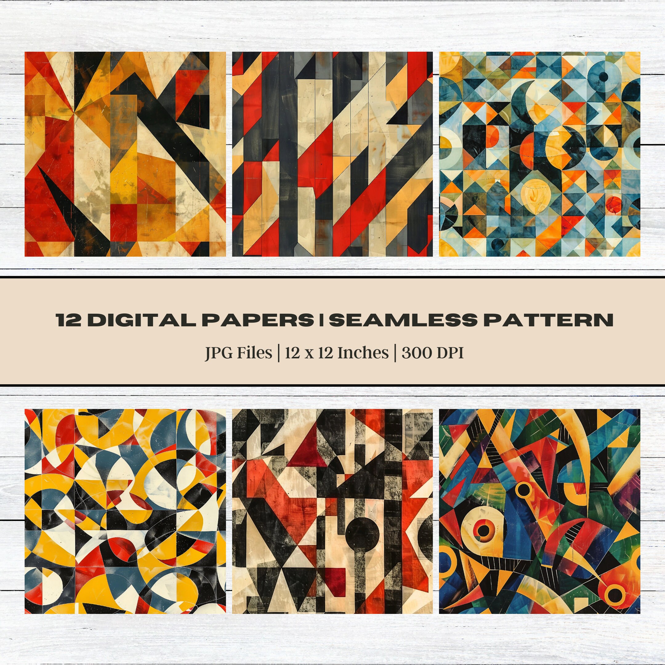 12 Retro Cubism Seamless Patterns, Geometric Abstract Cubism, Franz ...