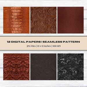 12 Embossed Leather Digital Paper, Leather Pattern, Floral Western ...