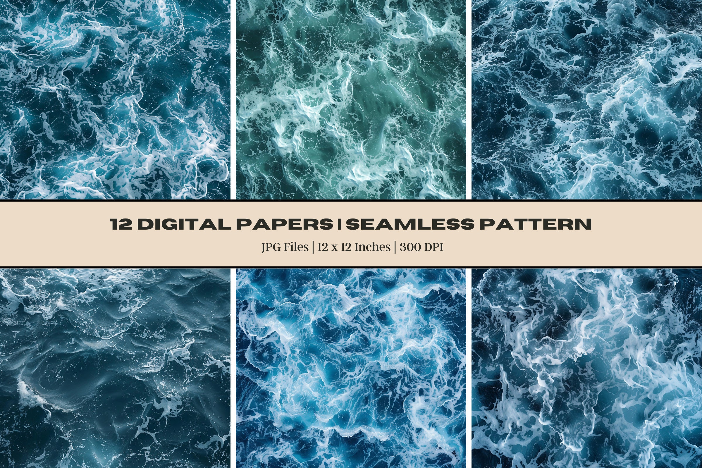 12 Ocean Digital Paper, Ocean Artwork, Ocean Inspired, Wave Pattern ...