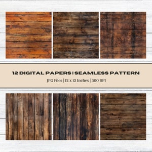 12 Rustic Wood Digital Paper, Seamless Pattern, Wood Texture Paper ...
