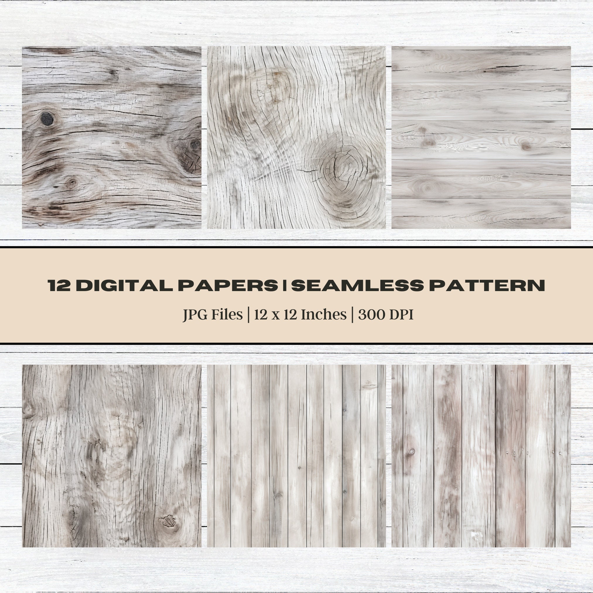 12 White Wood Digital Paper, Seamless Pattern, White Texture Paper ...