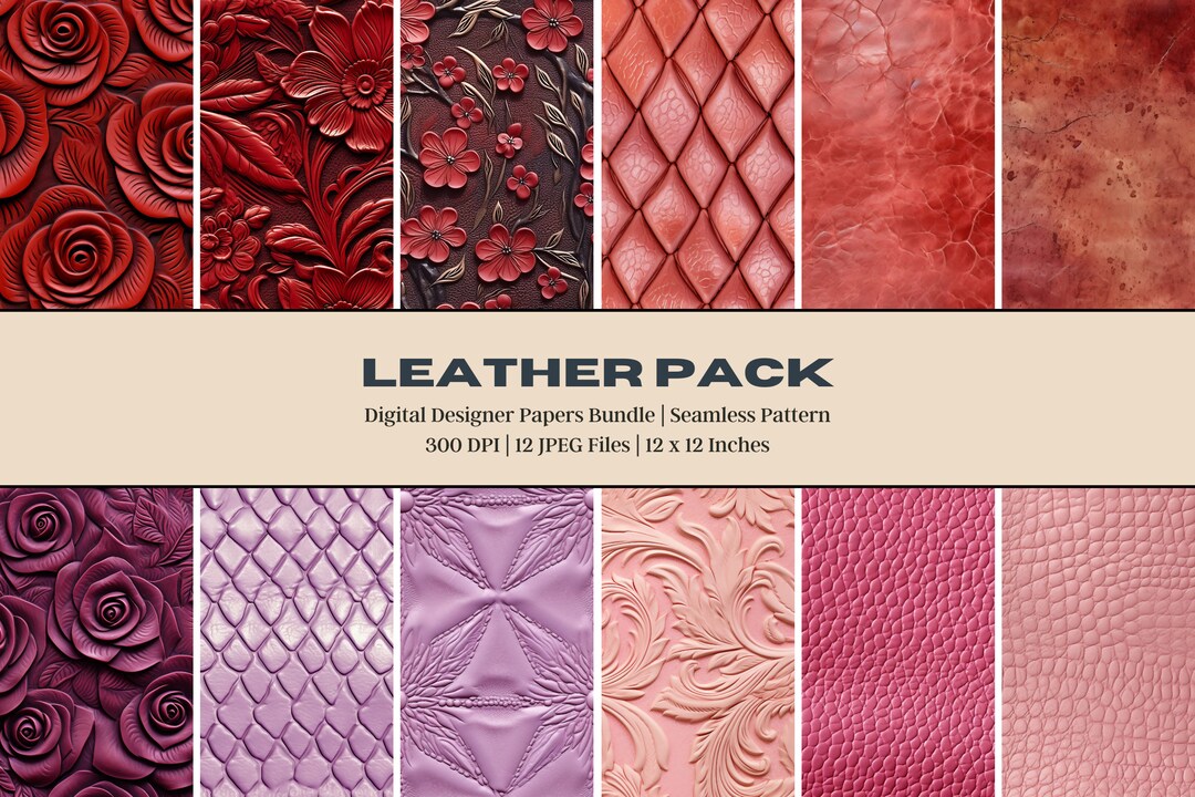 12 Red Pink Leather Digital Paper, Leather Pattern, Embossed Leather ...