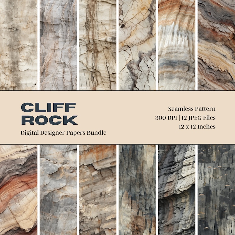 12 Cliff Rock Digital Paper, Seamless Pattern, Stone Texture Background ...