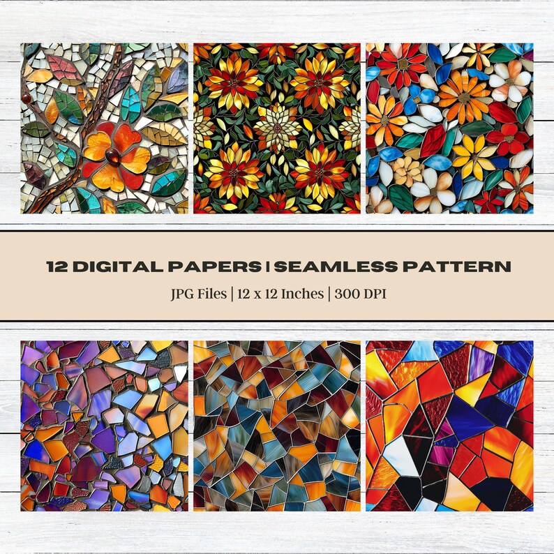 12 Stained Glass Digital Paper, Stained Glass Patterns, Stained Glass ...