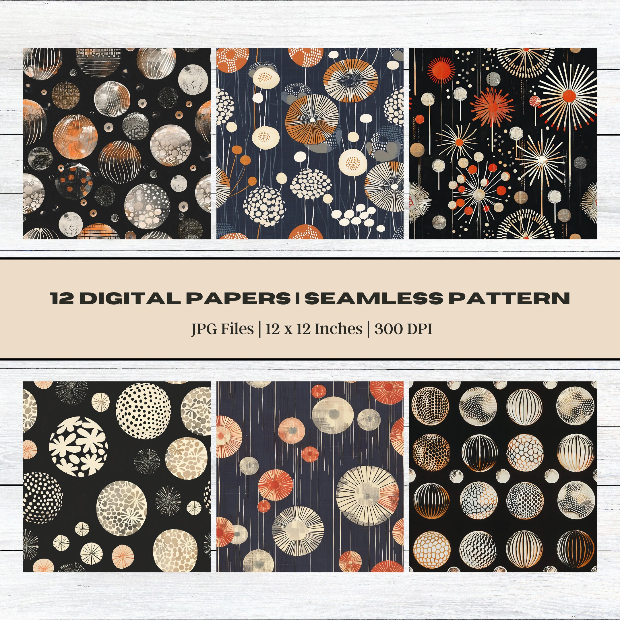 12 Japandi Art Digital Paper, Seamless Design, Retro Boho, Japan ...