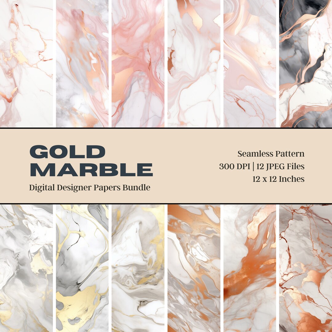 12 Rose Gold Marble Digital Paper, Marble Stone Texture, Brass Rose ...