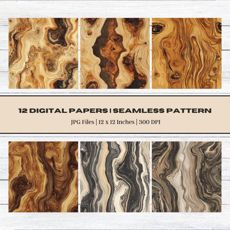 12 Wood Grain Digital Paper, Natural Wood Texture, Wooden Craft Paper ...