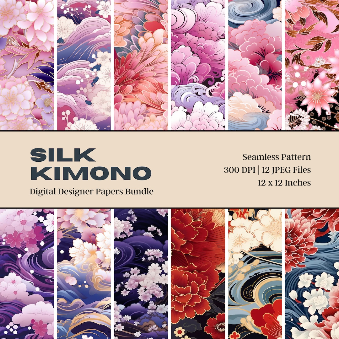 12 Silk Kimono Digital Paper, Seamless Design, Slik Texture, Printable ...