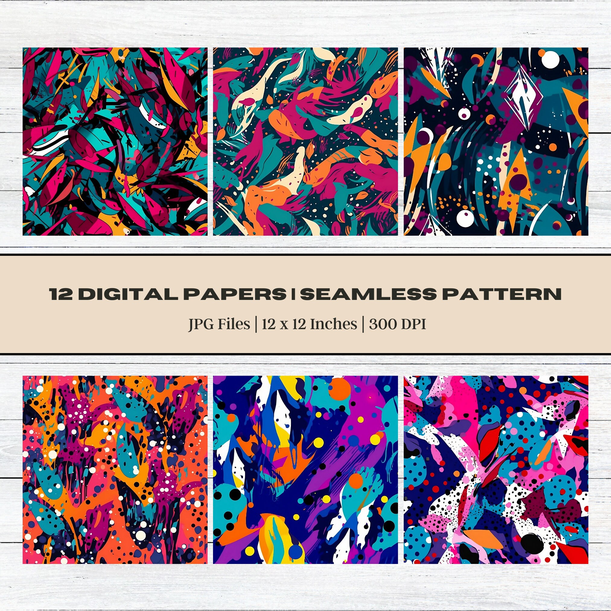 Graffiti Funk Seamless Patterns, Pop Art Backgrounds (digital Download ...