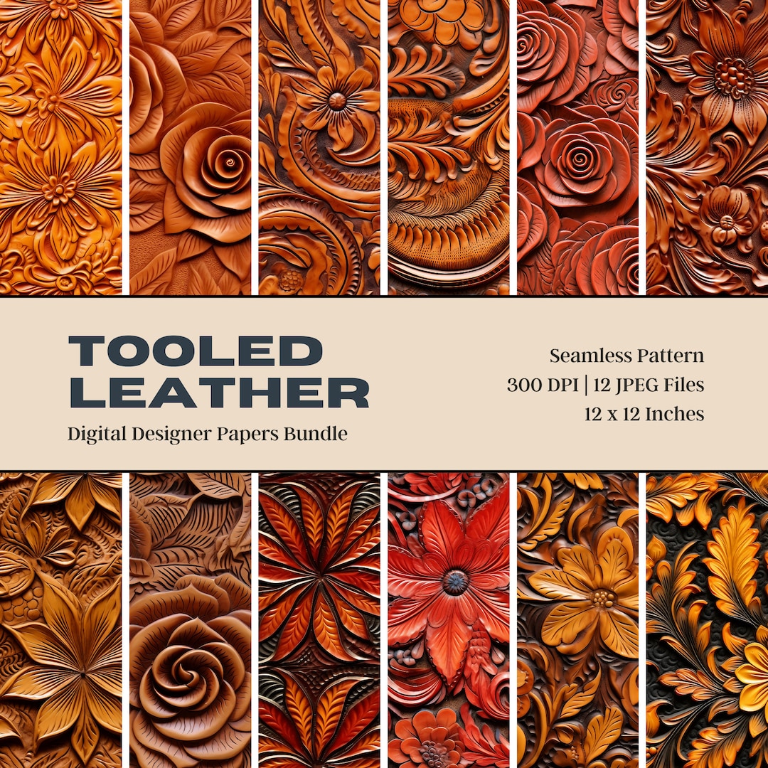 12 Western Tooled Leather Digital Paper, Leather Pattern, Western ...