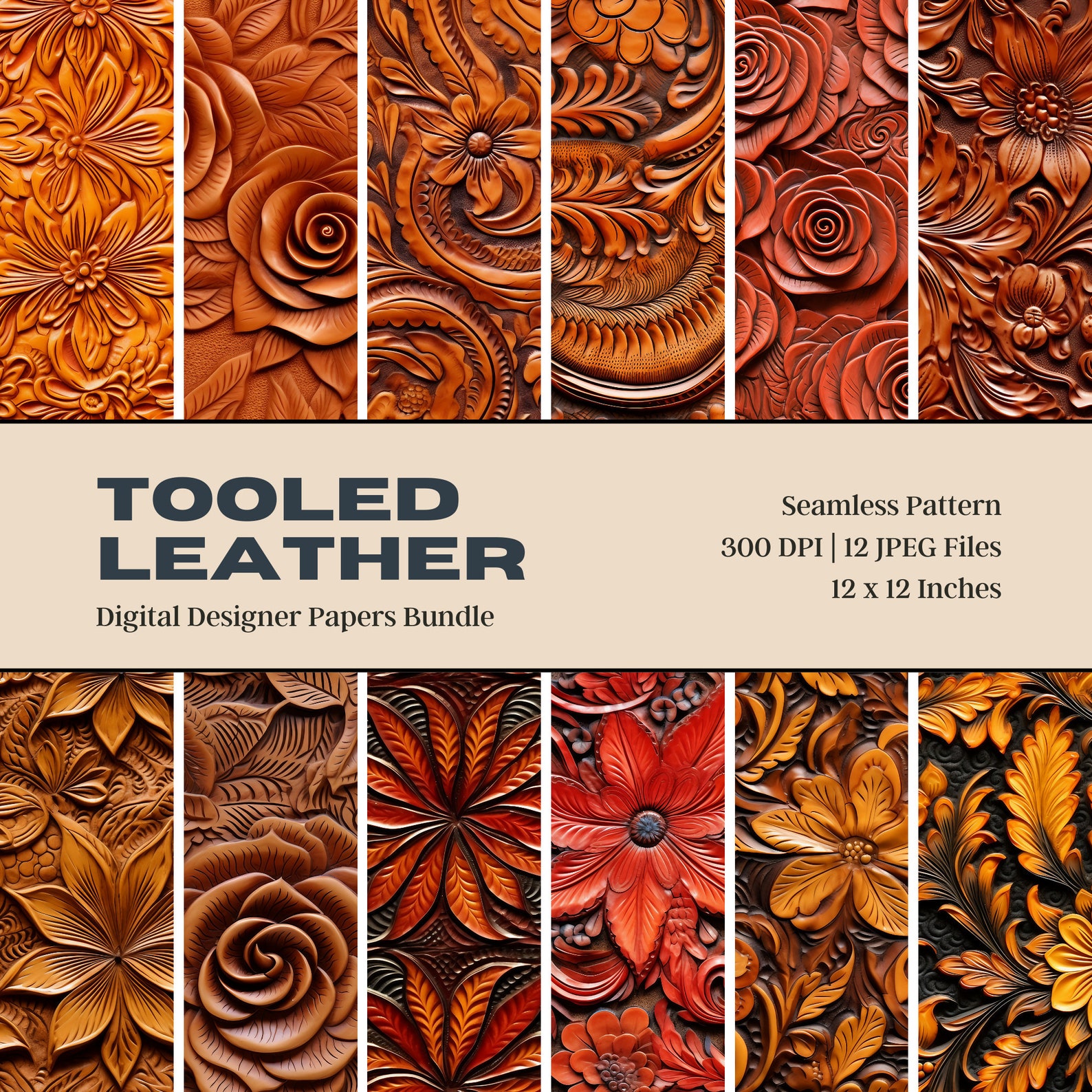 12 Western Tooled Leather Digital Paper, Leather Pattern, Western ...