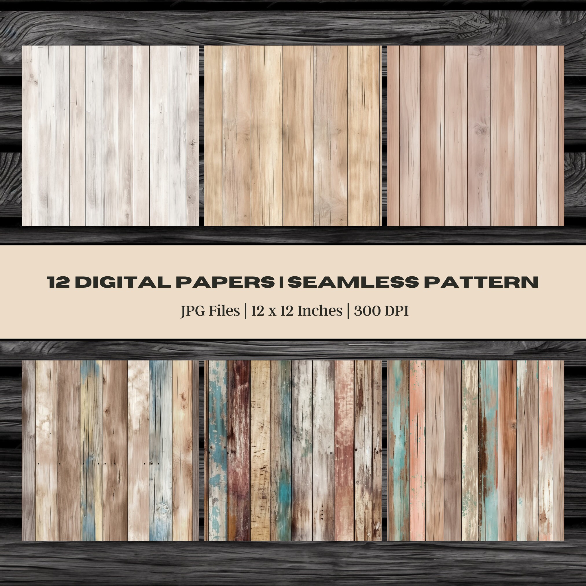 12 Distressed Wood Digital Paper, Seamless Pattern, Rustic Wood ...