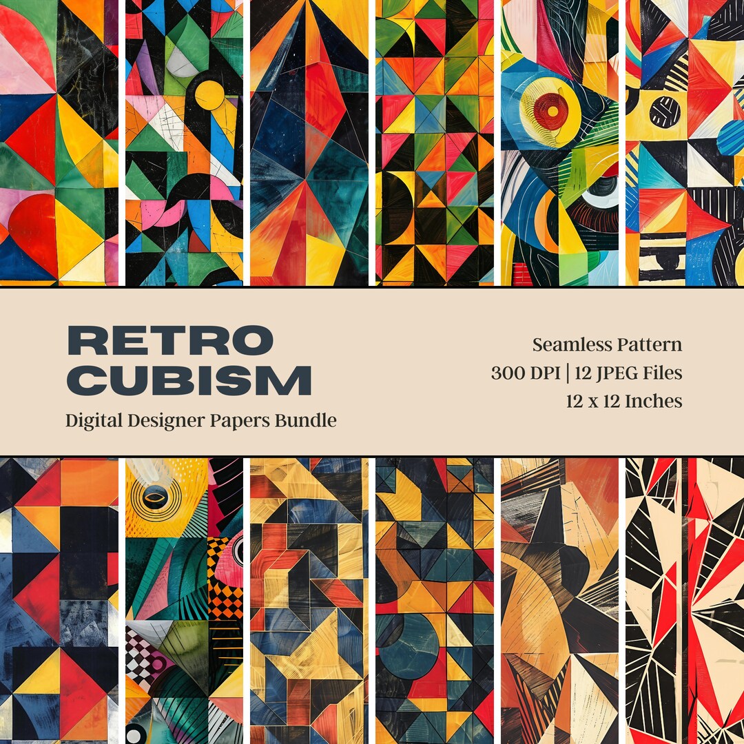 12 Retro Cubism Seamless Patterns, Geometric Abstract Cubism, Franz ...