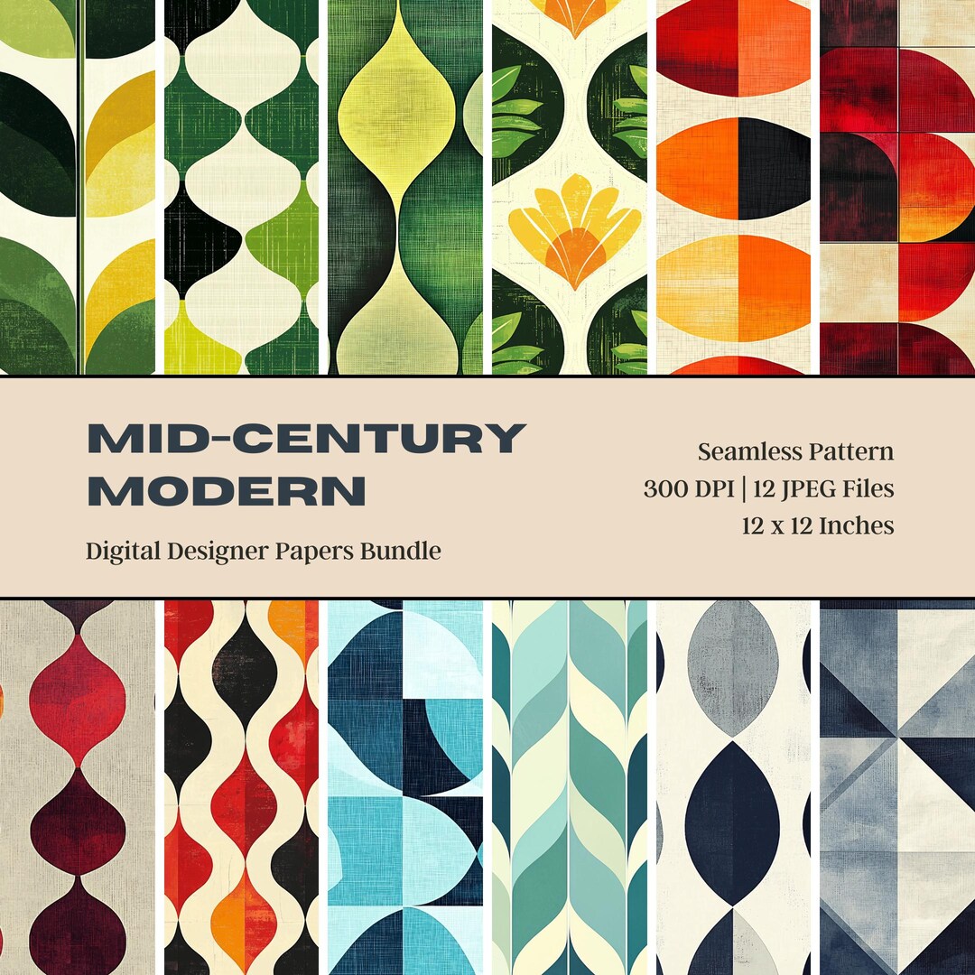 Mid-century Modern Digital Paper, Seamless Retro Patterns (digital ...