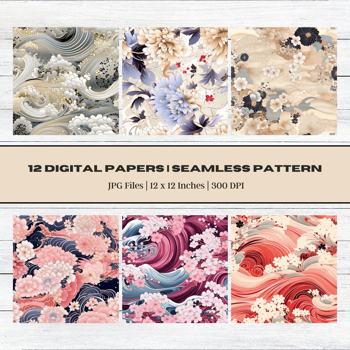 12 Silk Kimono Digital Paper, Seamless Design, Slik Texture, Printable ...