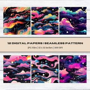 12 Colorful Night Sky Digital Paper, Seamless Patterns, Vibrant ...