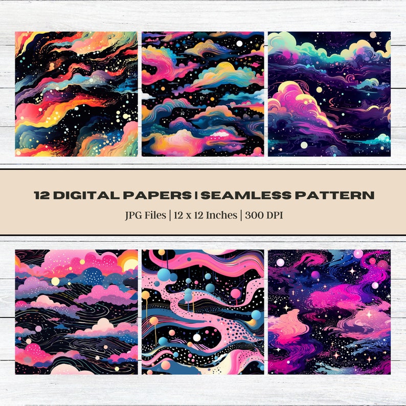12 Colorful Night Sky Digital Paper, Seamless Patterns, Vibrant ...