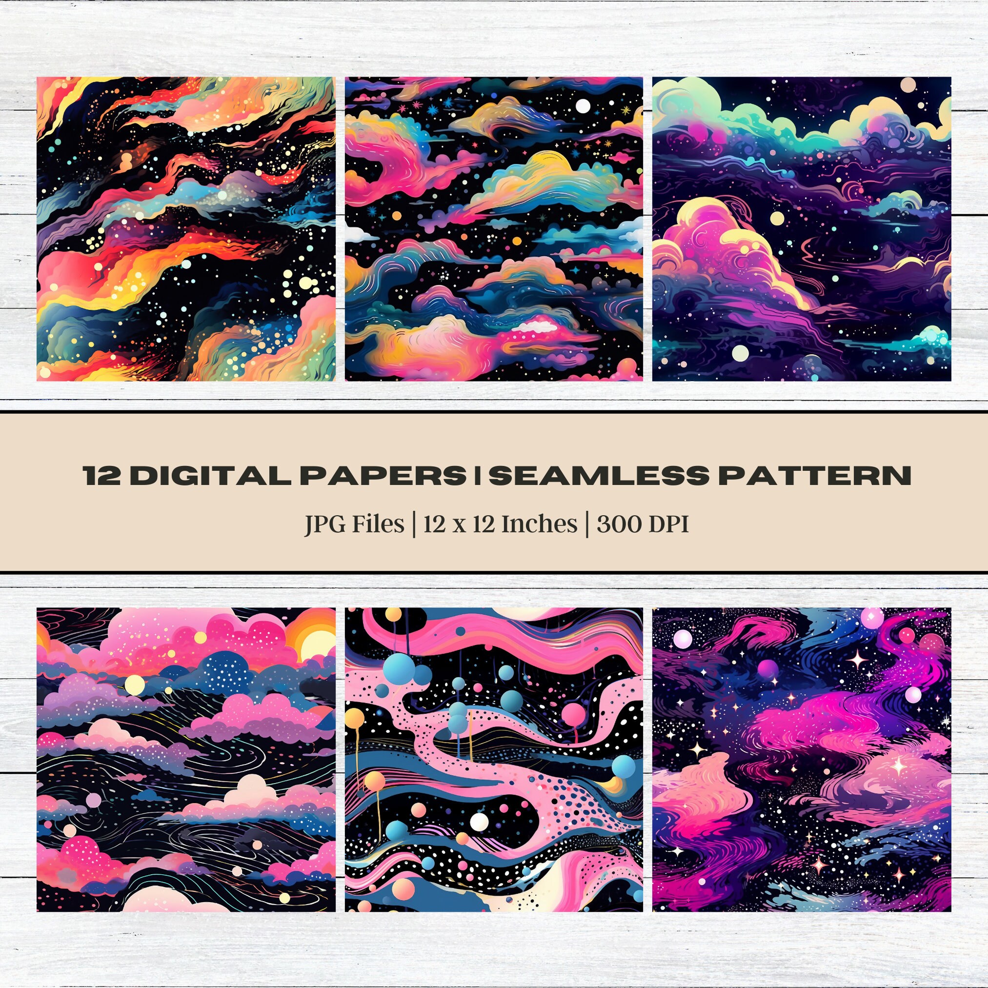 12 Colorful Night Sky Digital Paper, Seamless Patterns, Vibrant ...