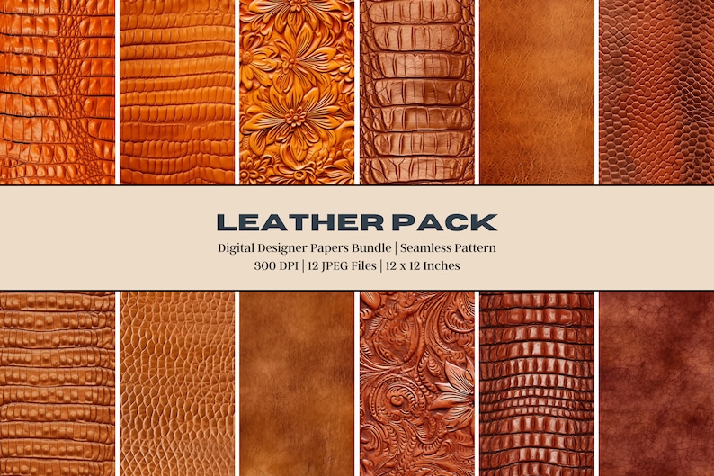 12 Embossed Leather Digital Paper, Distressed Leather, Alligator ...