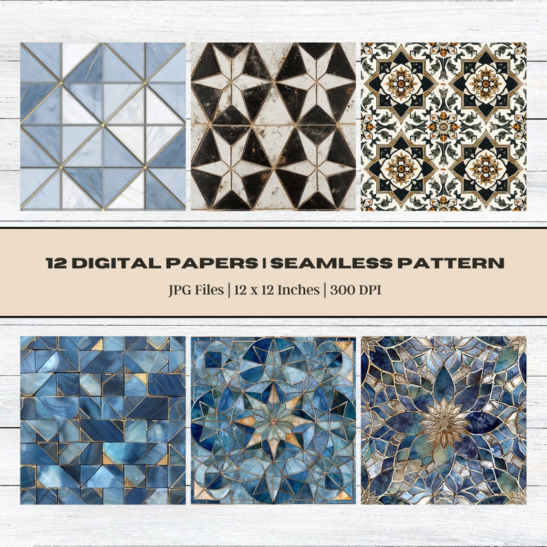 12 Ceramic Tiles Digital Paper, Seamless Design, Mediterranean Tiles ...